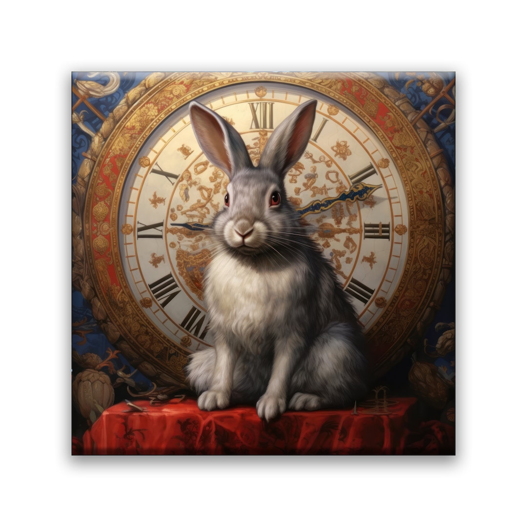 Peaceful Rabbit, Canvas Artwork, Wall Decor, Time Clock, Living Room ...