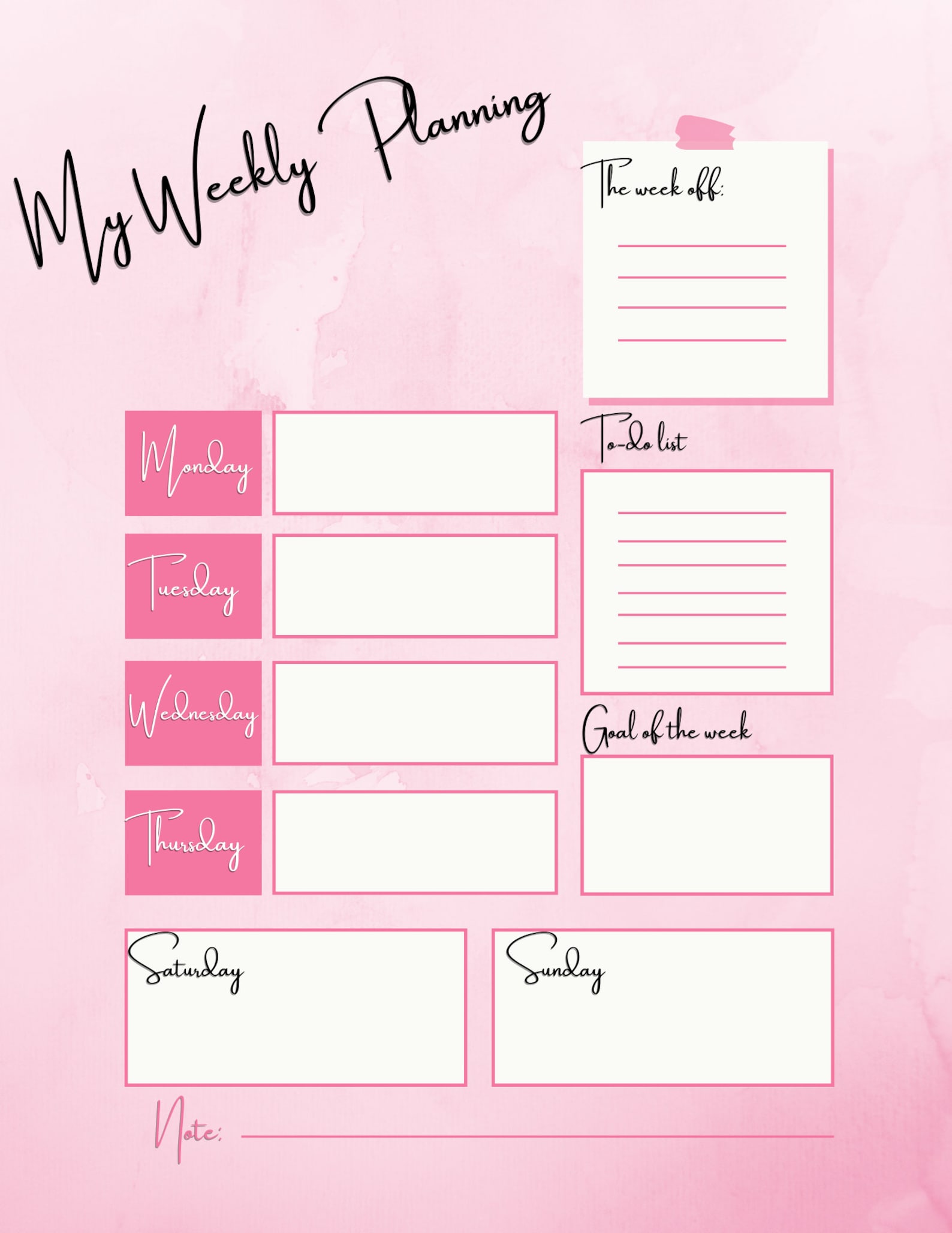 Pink Weekly Planner Printable Daily Planner Instant Download Printable ...