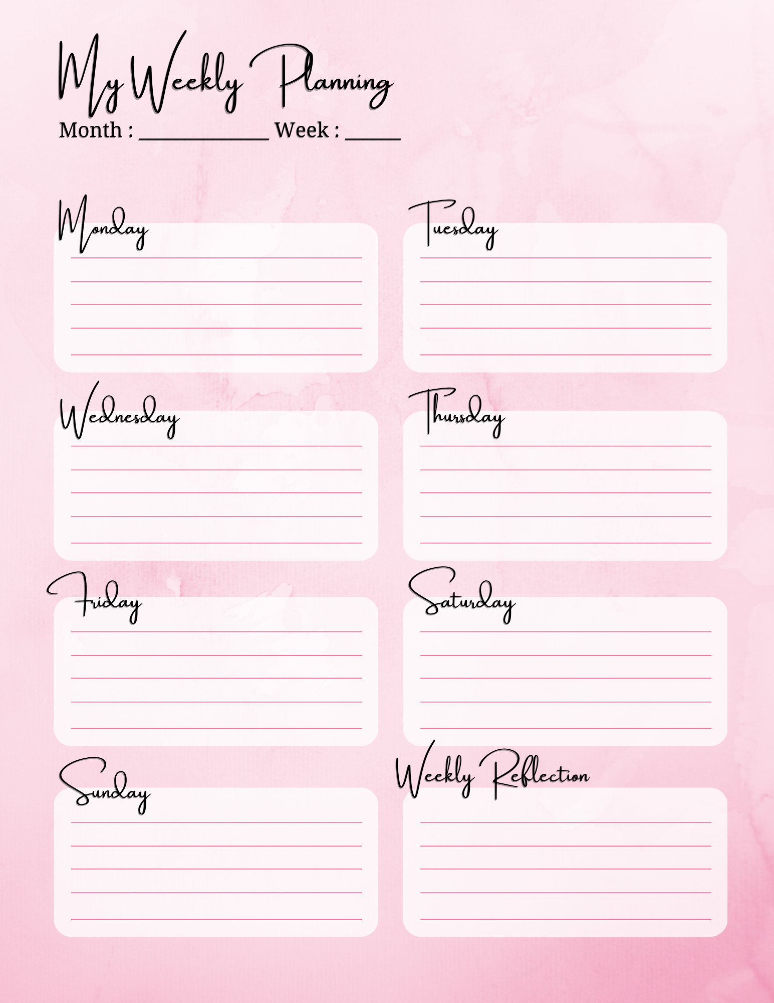 Pink Weekly Planner Printable, Daily Schedule (digital Download) - Etsy