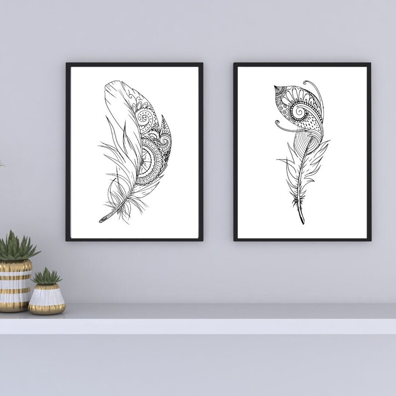 Feathers Wall Art, Classy Living Room, Prints With Feathers, Minimalist ...