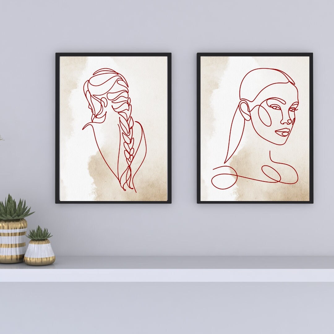 Woman Line Art Print Set Living Room Wall Art Woman Line Art Poster ...