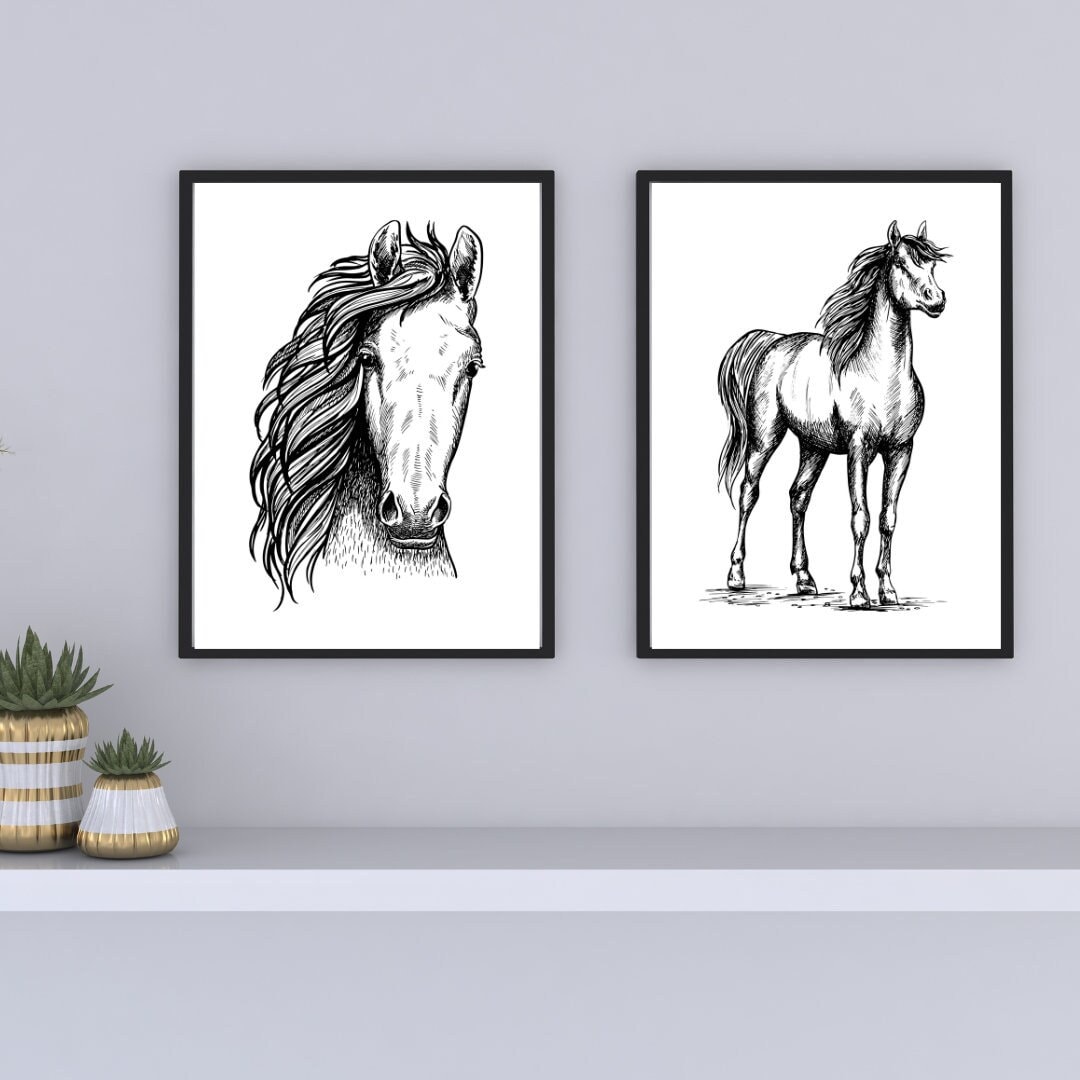 Horse Line Art Modern Line Drawing Horse Print One Line Drawing Single ...