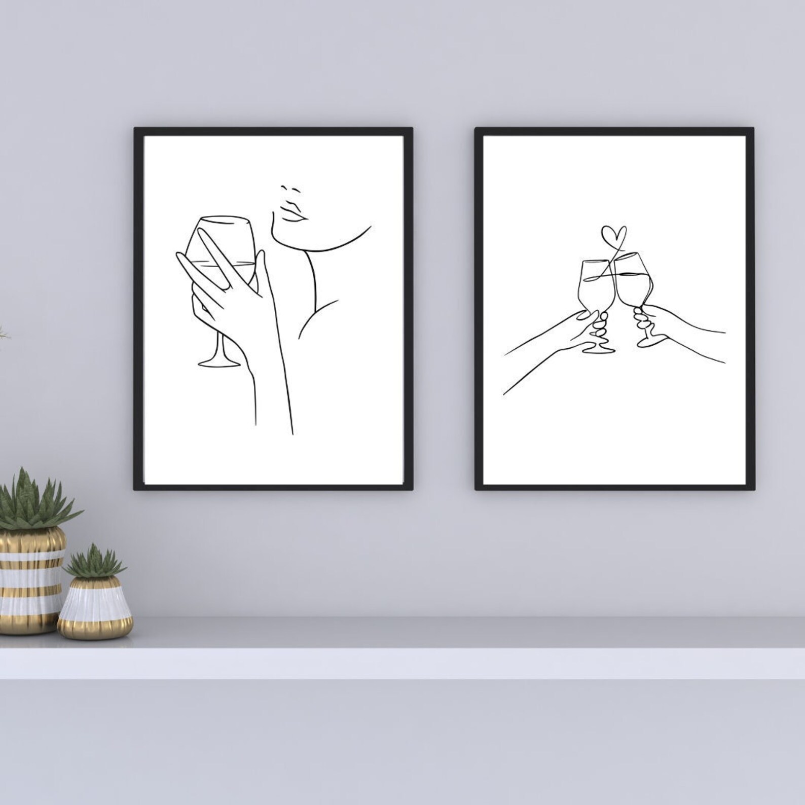 Wine Line Art Print Set, Neutral Kitchen Decor (digital Download) - Etsy