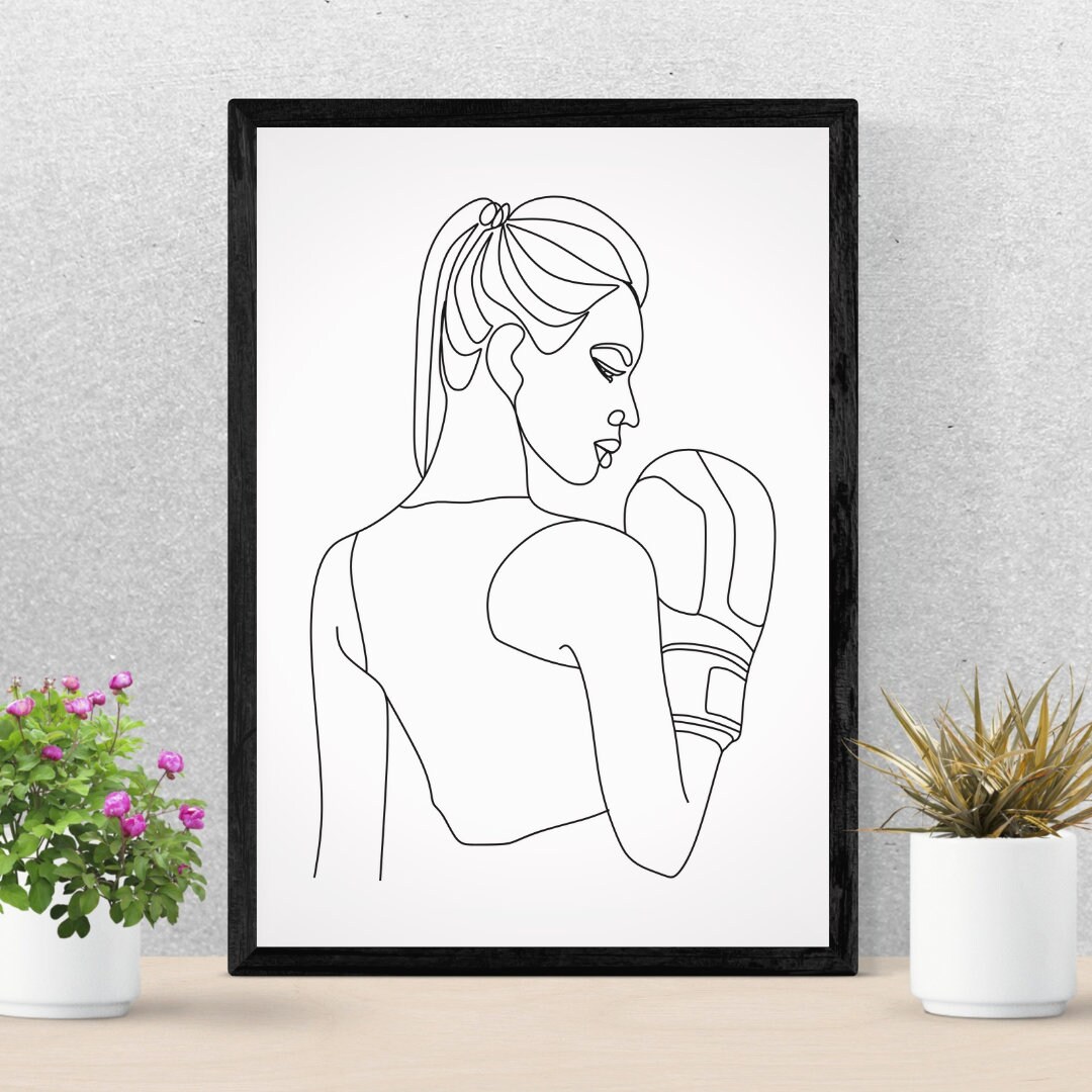 Line Art Woman Boxing Digital Wall Art Boxing Sport Wall Art Extreme ...