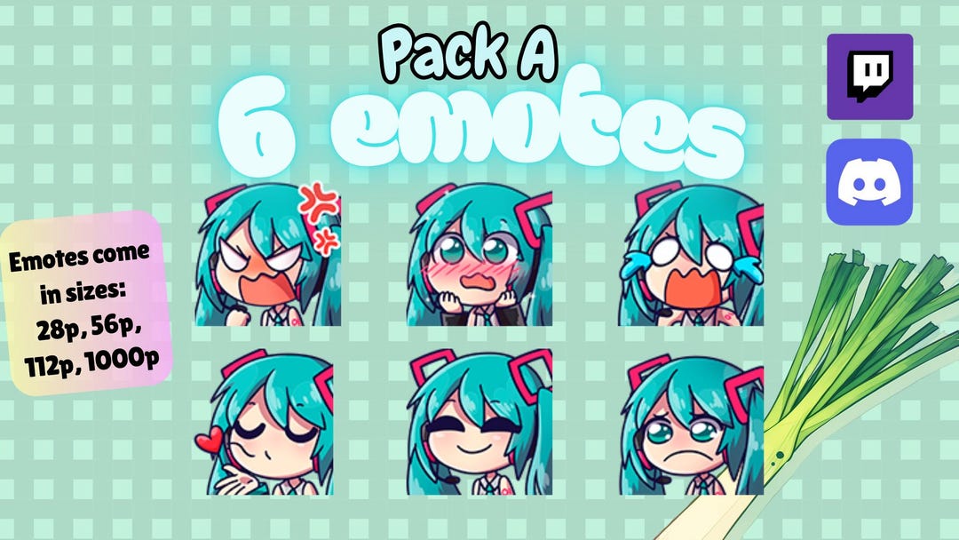 Hatsune Miku 6 Emotes (pack A) - Etsy