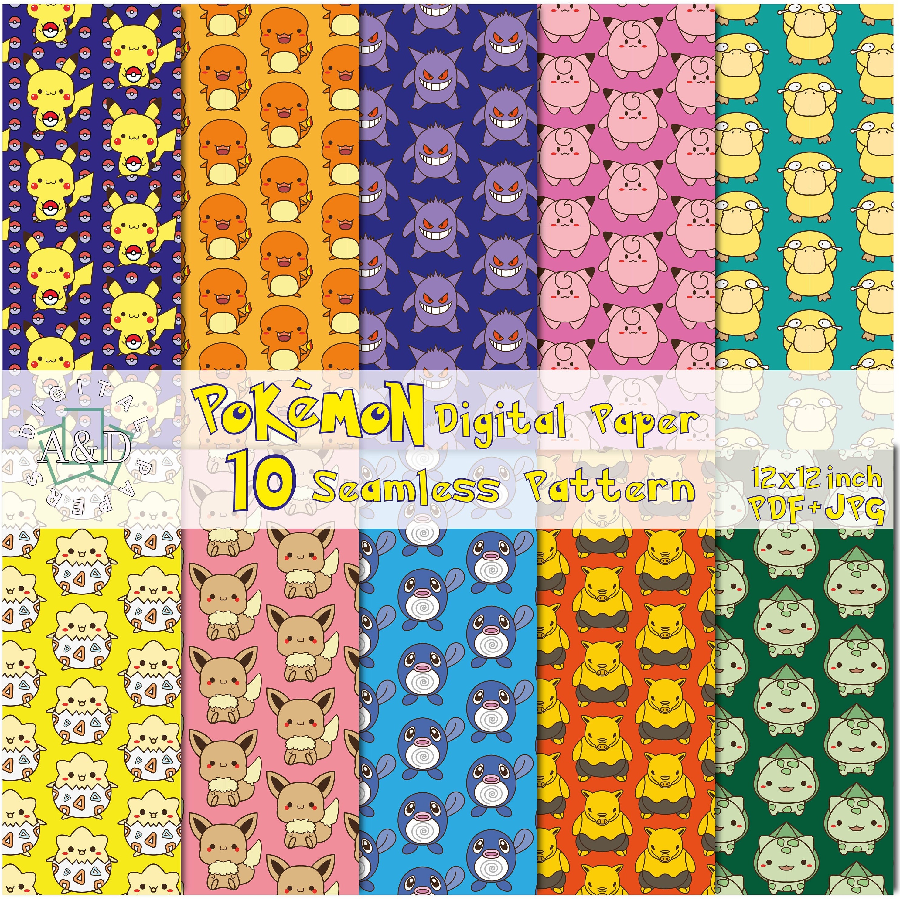 Poke Mon , Pokeball, Cute Kawaii Digital Papers -scrapbook - Seamless ...