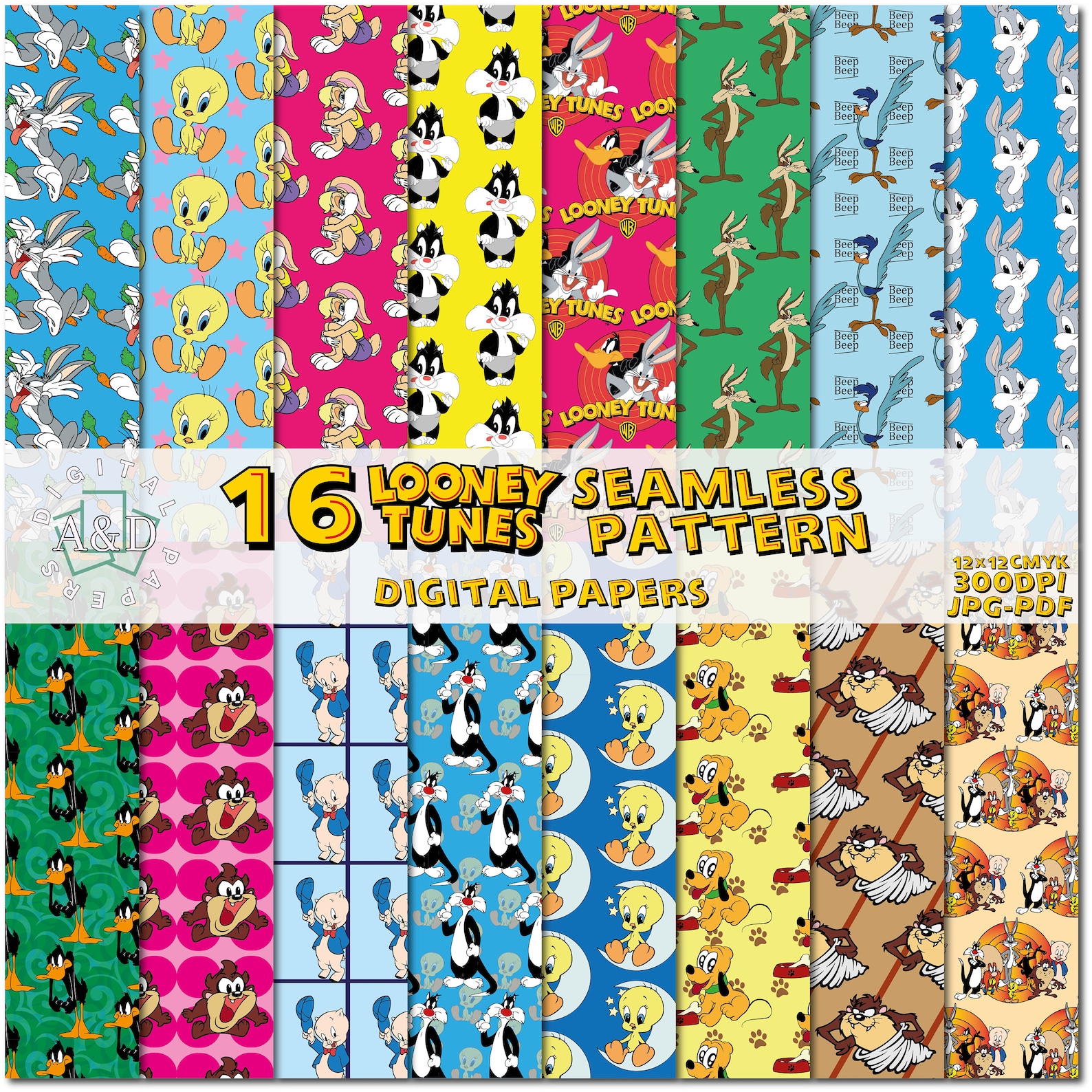 Looney Tunes - Digital Paper, Scrapbook, Pattern, Cartoon , Seamless ...