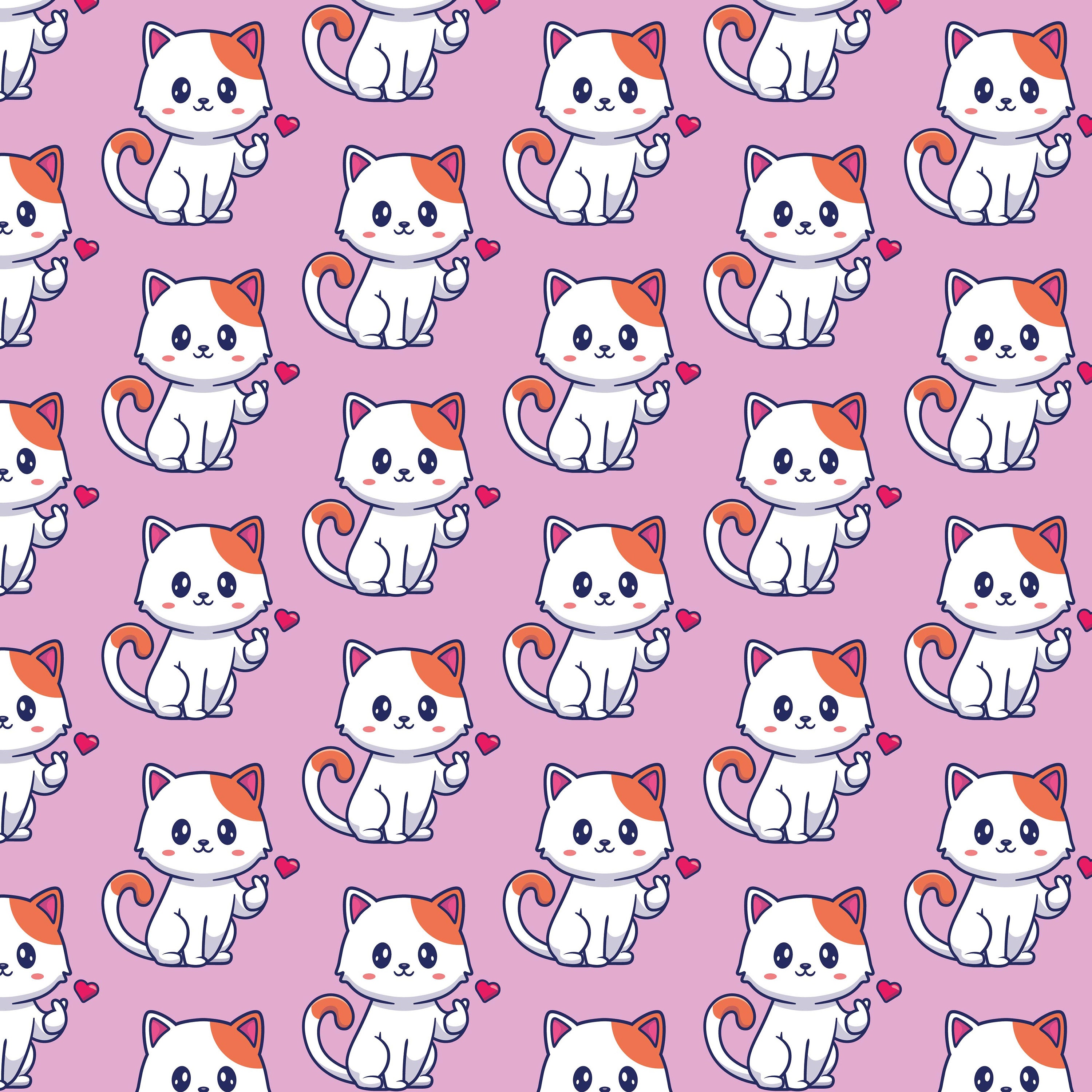 Cute Cat , Kitty Cat, Kawaii Cat, Digital Papers-scrapbook - Seamless ...