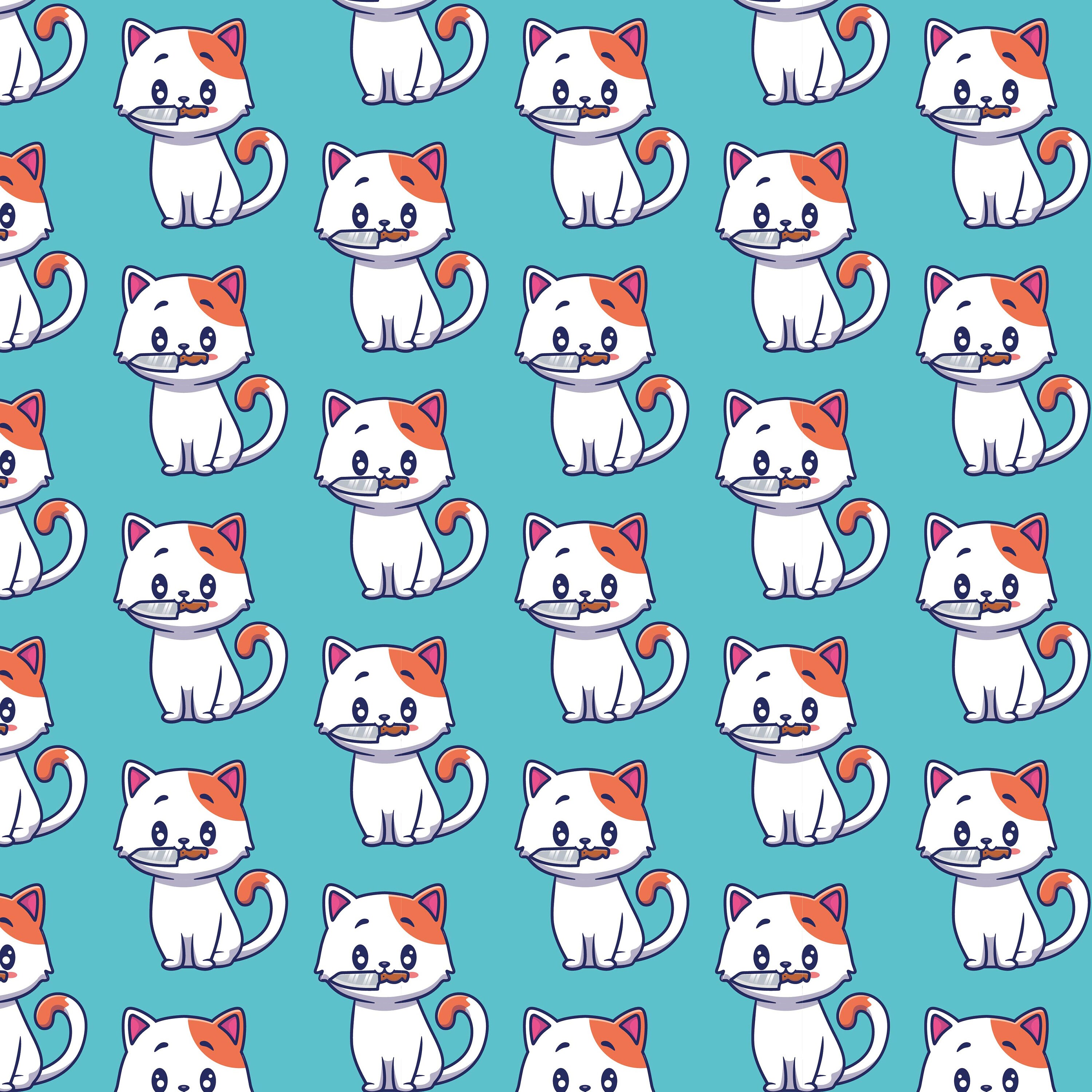 Cute Cat , Kitty Cat, Kawaii Cat, Digital Papers-scrapbook - Seamless ...