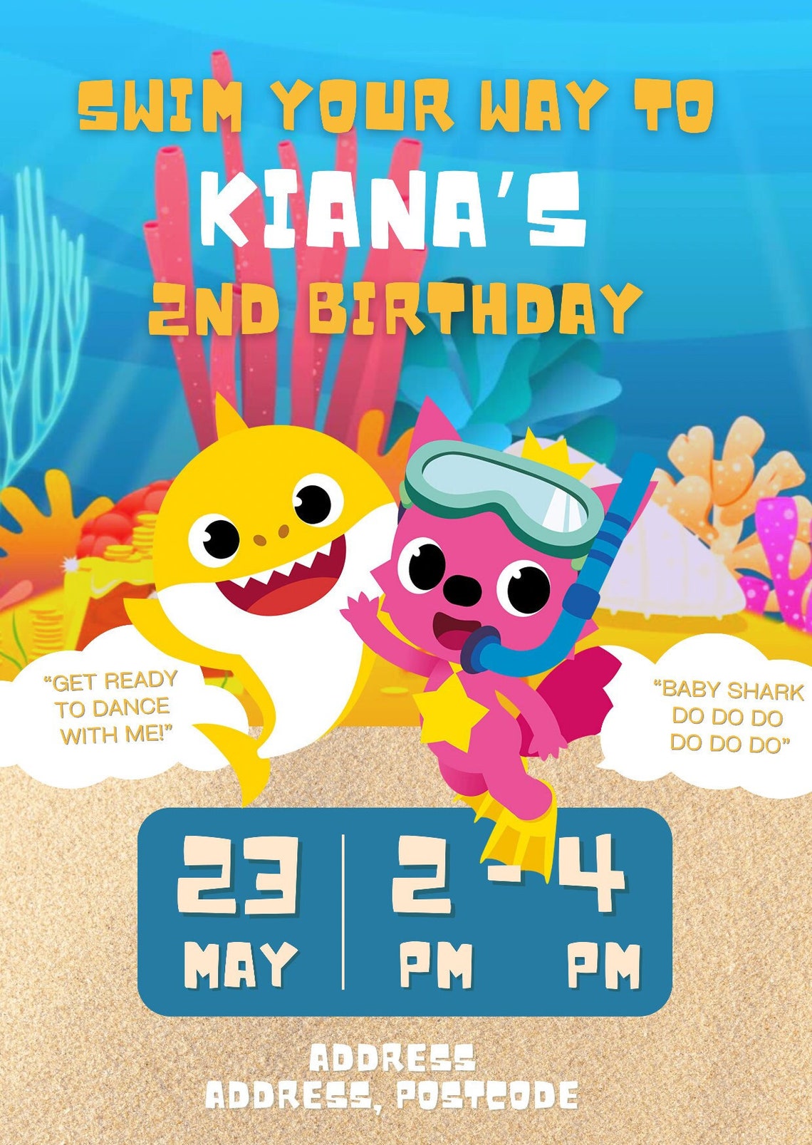 Baby Shark Pinkfong Birthday Invitation - Etsy