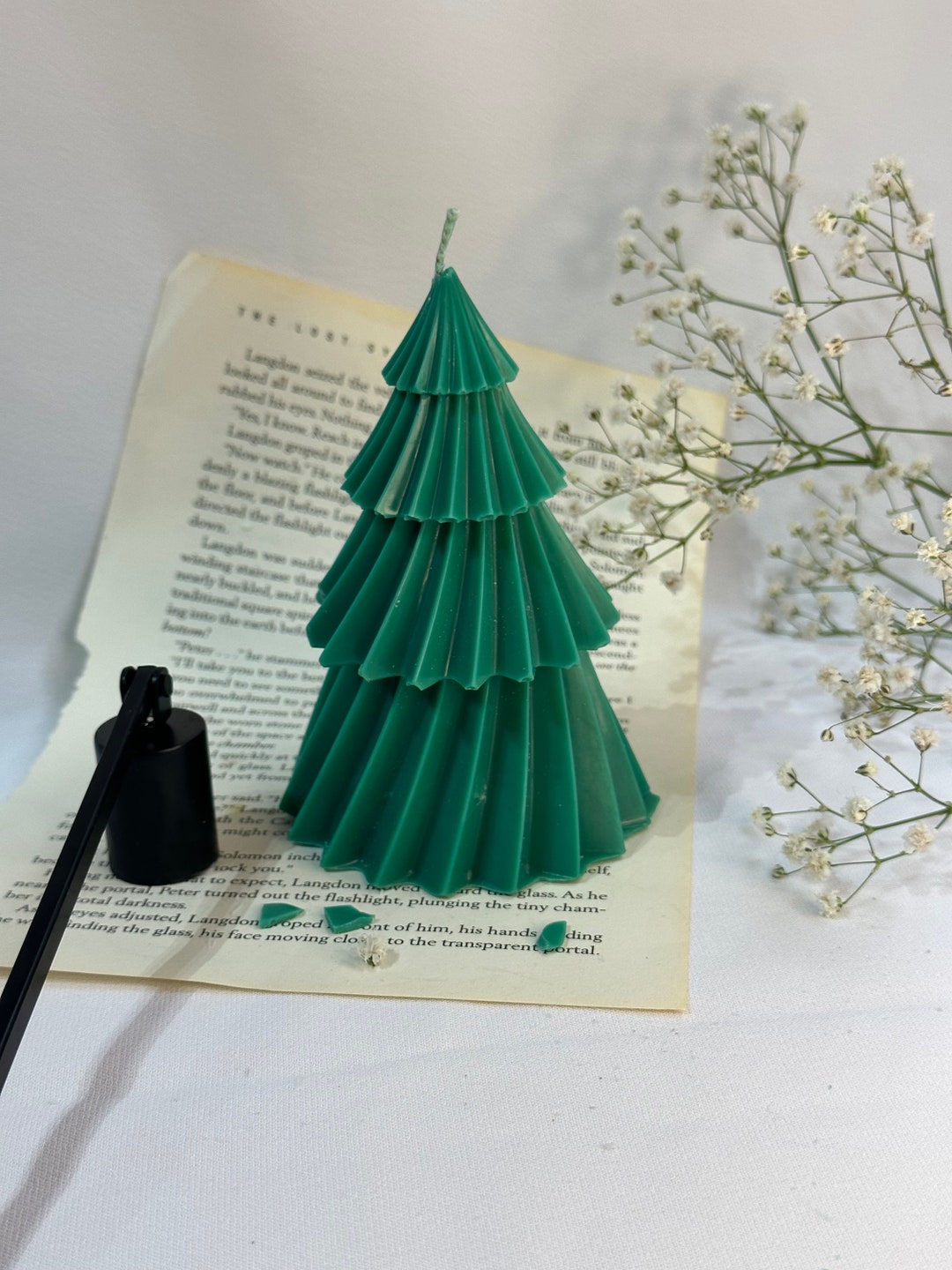 Ribbed Twisted Christmas Tree Candle Christmas Green Pillar - Etsy