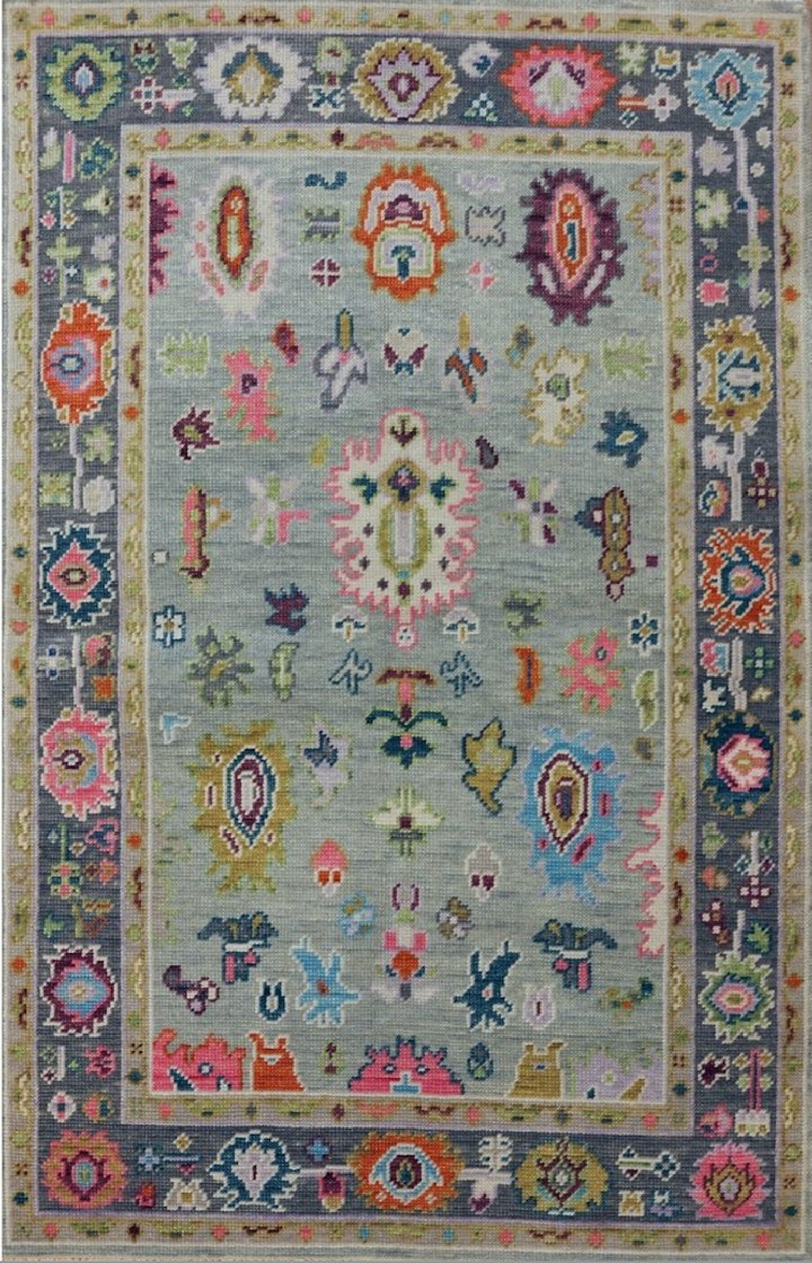 10x14 Gray Turkish Oushak Area Rug, Pink Oushak Rug, Handmade Wool Rug ...