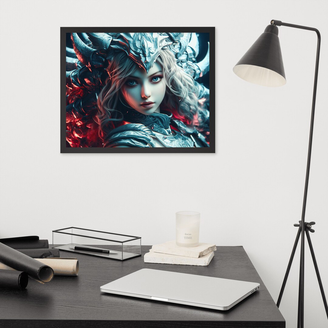 Woman Anime CGI Warrior AI Art, Framed Poster, Canvas Wall Art Home ...