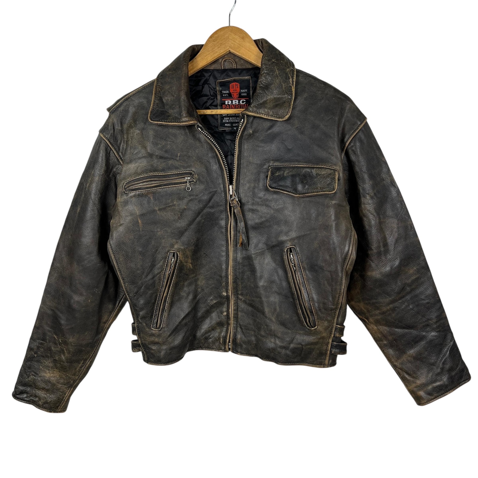 Rare Vintage 70s RBC RAINBOWN Real Leather Japanese Racer Rider Gang ...