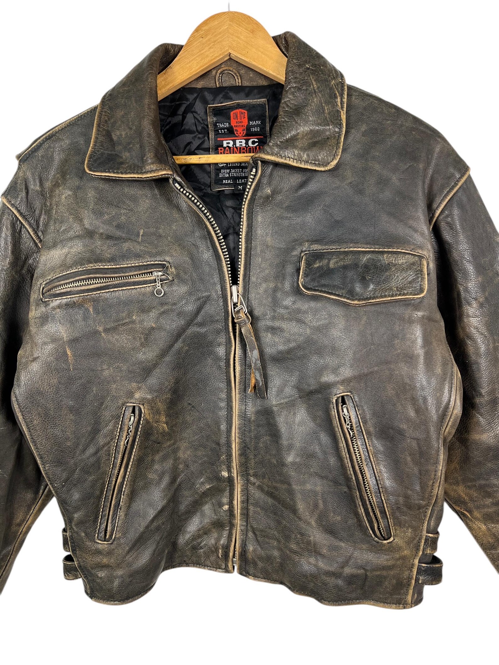 Rare Vintage 70s RBC RAINBOWN Real Leather Japanese Racer Rider Gang ...