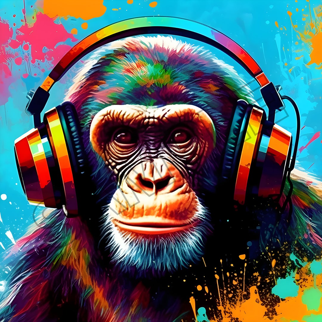 Digital Picture for Print Pop Art MONKEY Wearing Headphones. Download ...