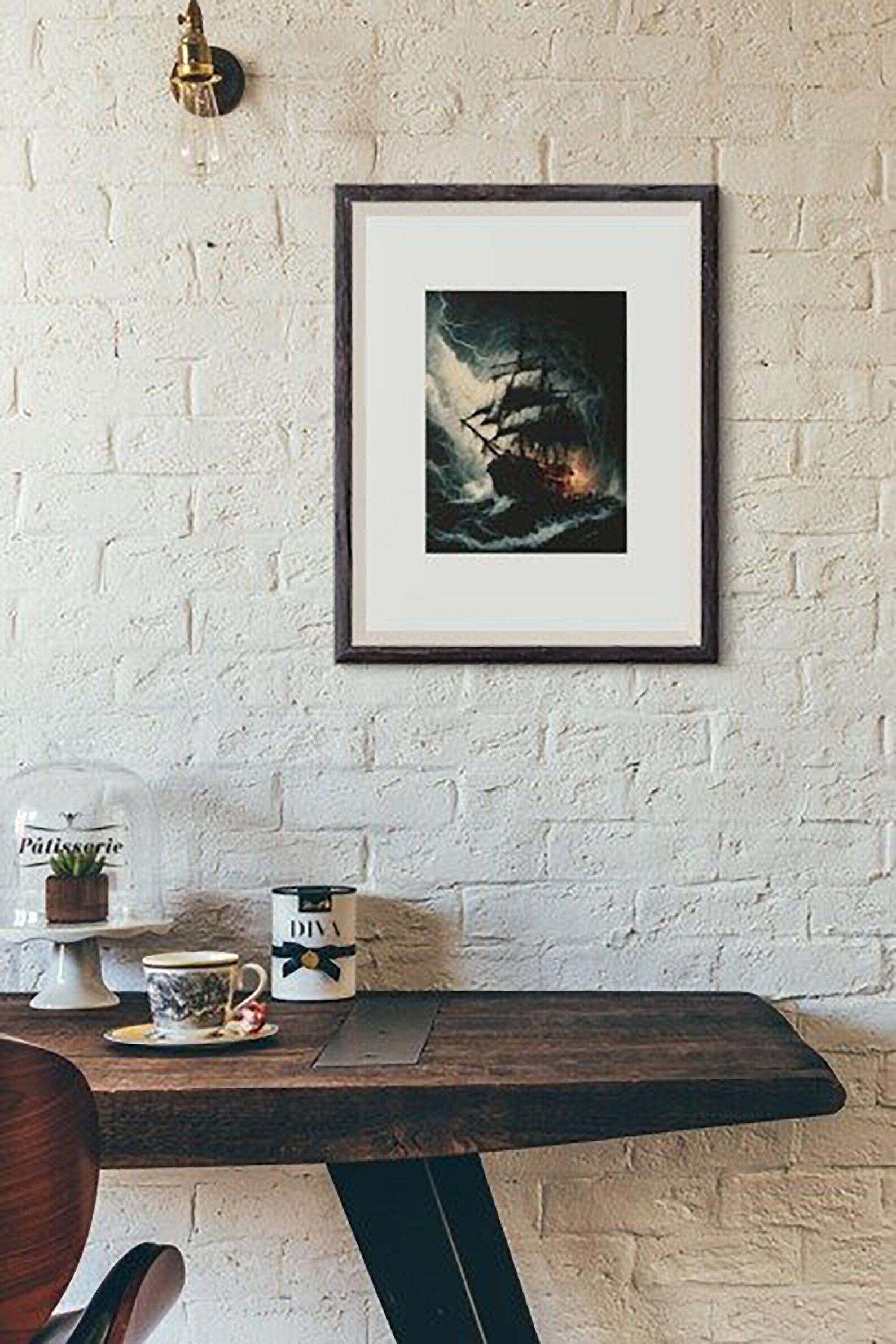 Download Digital Image Picture for Print Sailing Ship Storm on Fire at ...