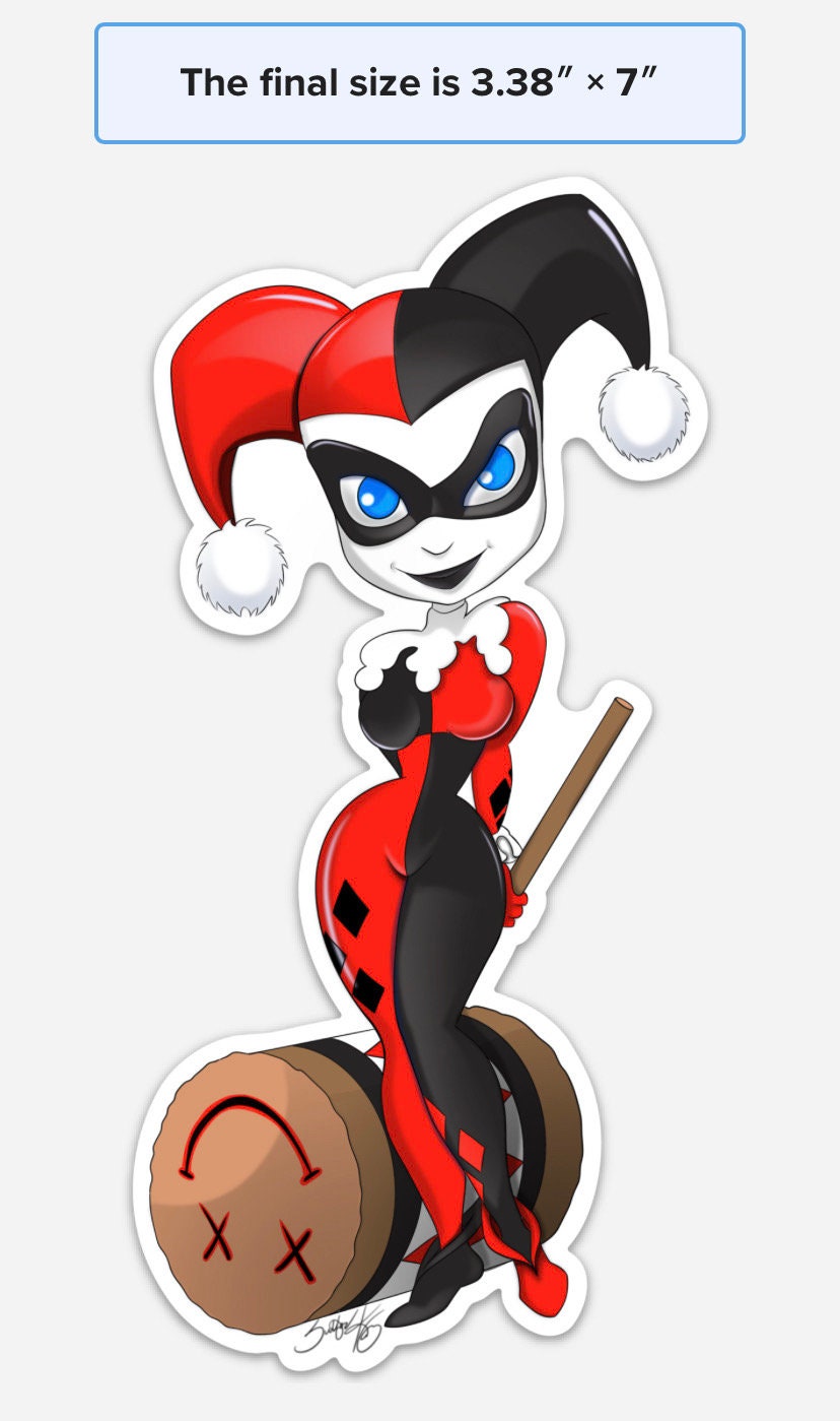 Large Classic Harley Quinn Sticker With Mallet: Mischievous 7 Inch ...