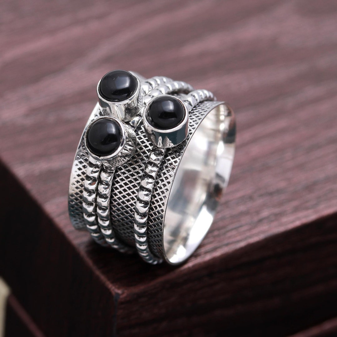 925 Sterling Silver Designer Spinner Ring for Woman, Handmade Three ...