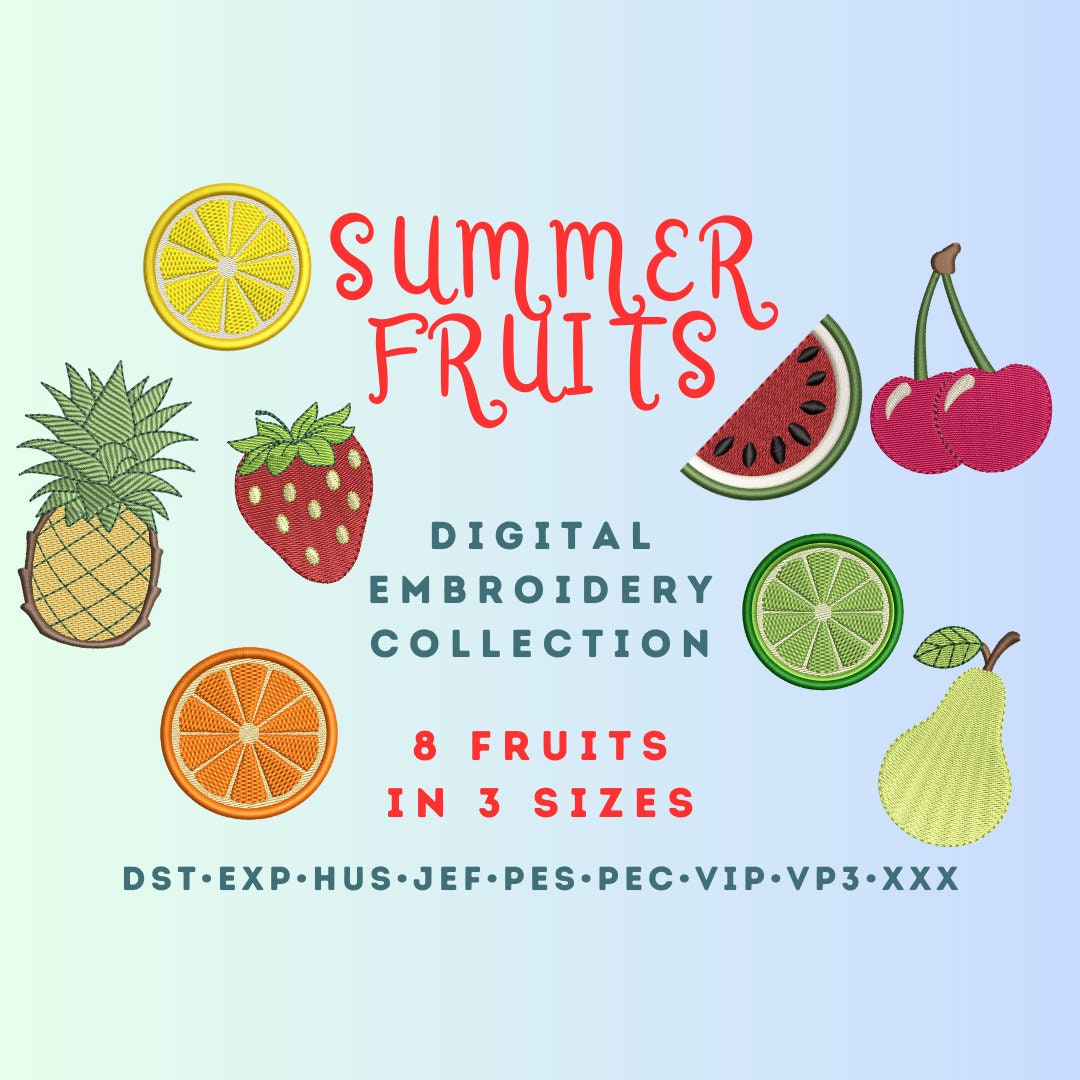 Summer Fruits Machine Embroidery Designs - 8 Designs Instant Download ...