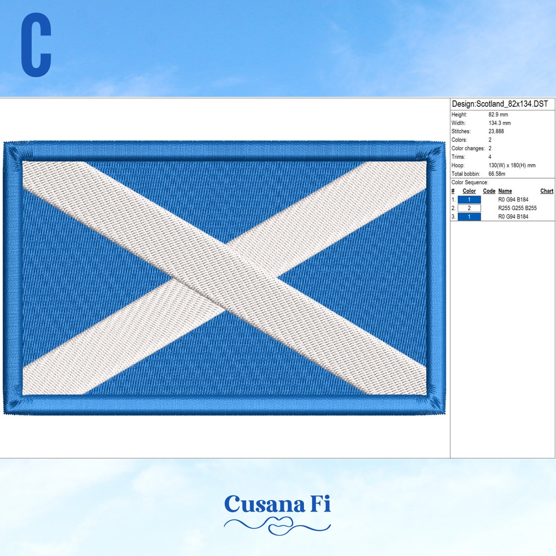 Scotland Flag Machine Embroidery Design | 3 Sizes Instant File Download ...