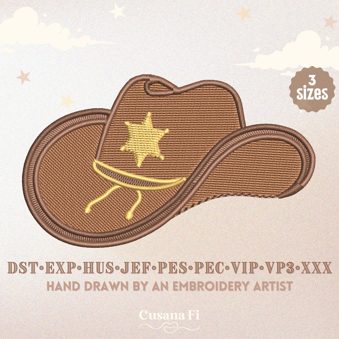 Western Cowboy Sheriff's Hat | Machine Embroidery Design | 3 Sizes ...