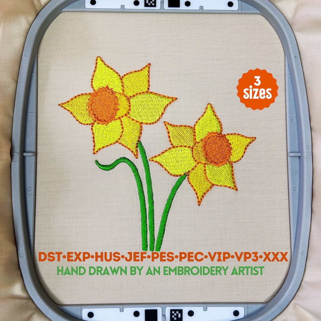 Yellow Daffodil Spring Flower Machine Embroidery Design | 3 Sizes ...