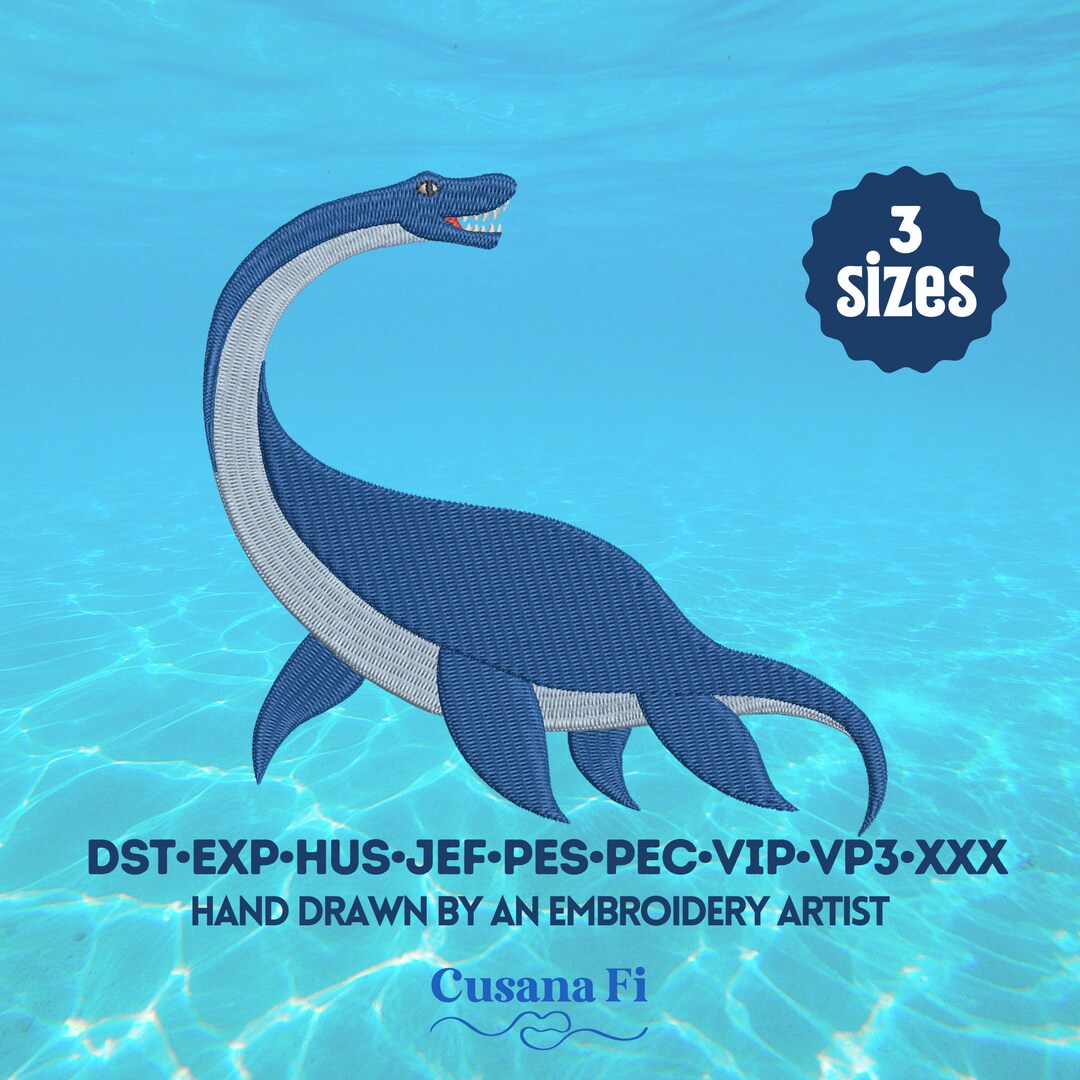 Plesiosaurus Dinosaur Machine Embroidery Design 3 Sizes Instant ...