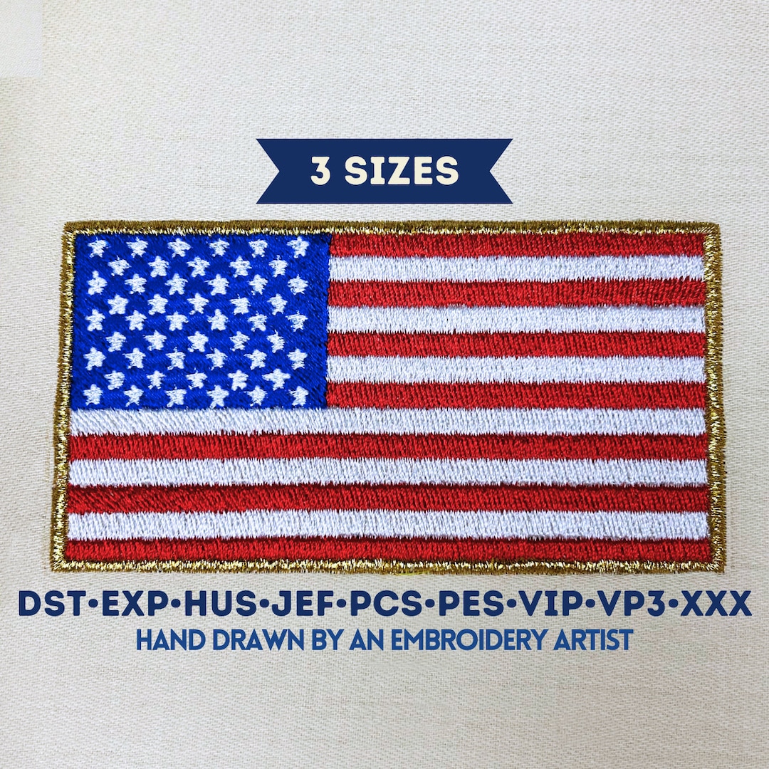 USA Flag Embroidery Design: Hand Drawn, 3 Sizes (instant Download) - Etsy