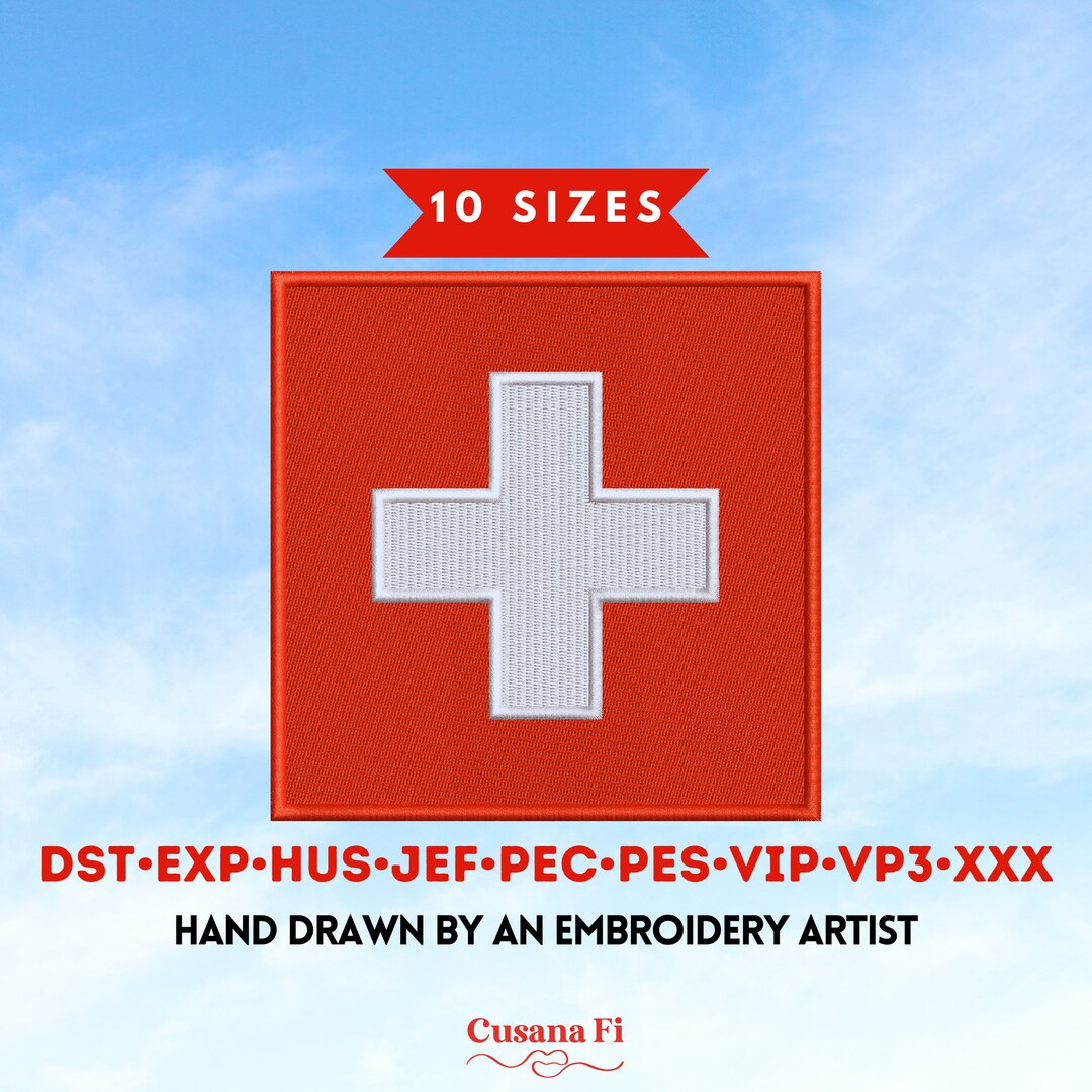 Switzerland Flag Machine Embroidery Design | 10 Sizes | Instant File ...