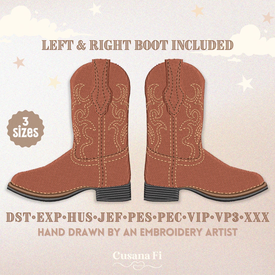 Cowboy Boots Machine Embroidery Design | 3 Sizes | Left and Right Boot ...