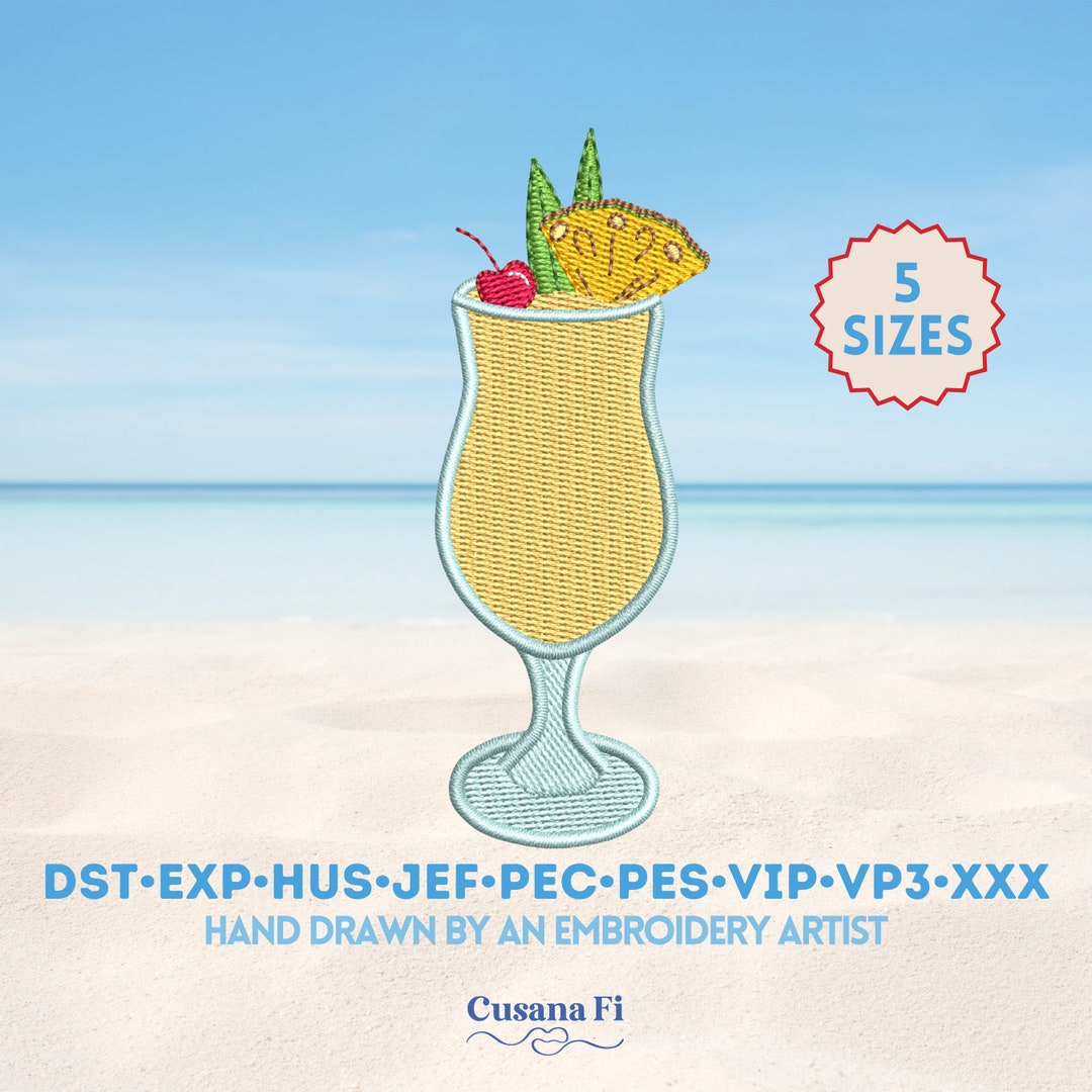 Piña Colada Summer Cocktail Machine Embroidery Design | Instant File ...