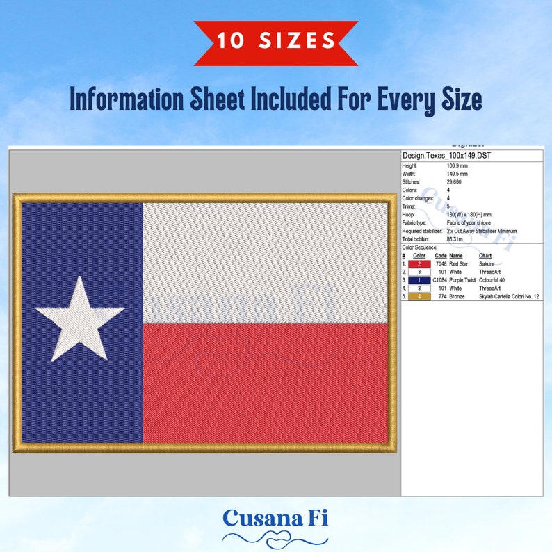 Texas State Flag Machine Embroidery Design | 10 Sizes | Instant File ...