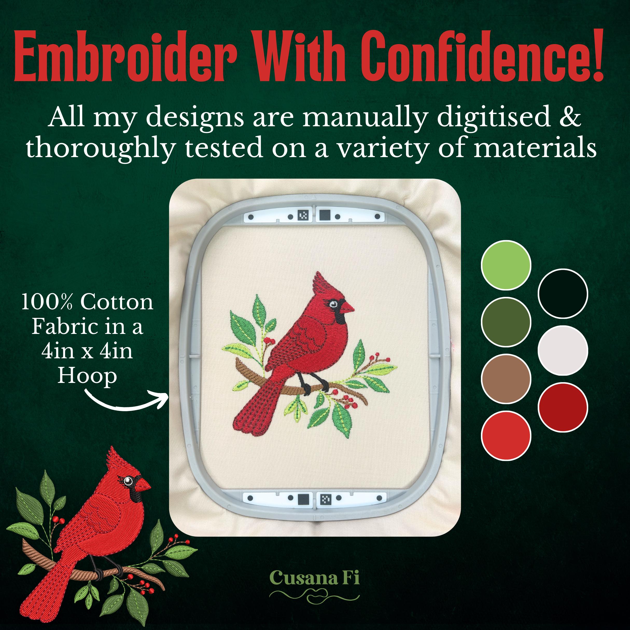 Red Cardinal Bird Machine Embroidery Design: Christmas Songbird (5 ...