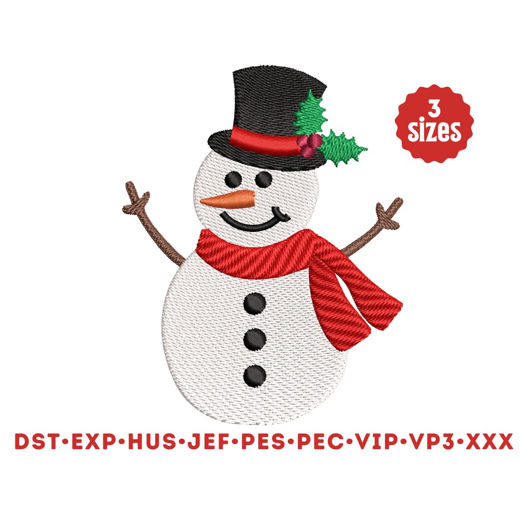 Traditional Top Hat Wearing Christmas Snowman Machine Embroidery Design ...