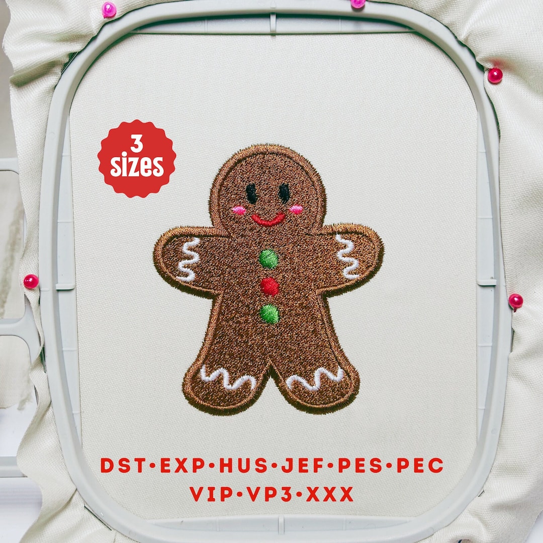Gingerbread Man Christmas Embroidery Design: Fun Textured Biscuit (3 ...