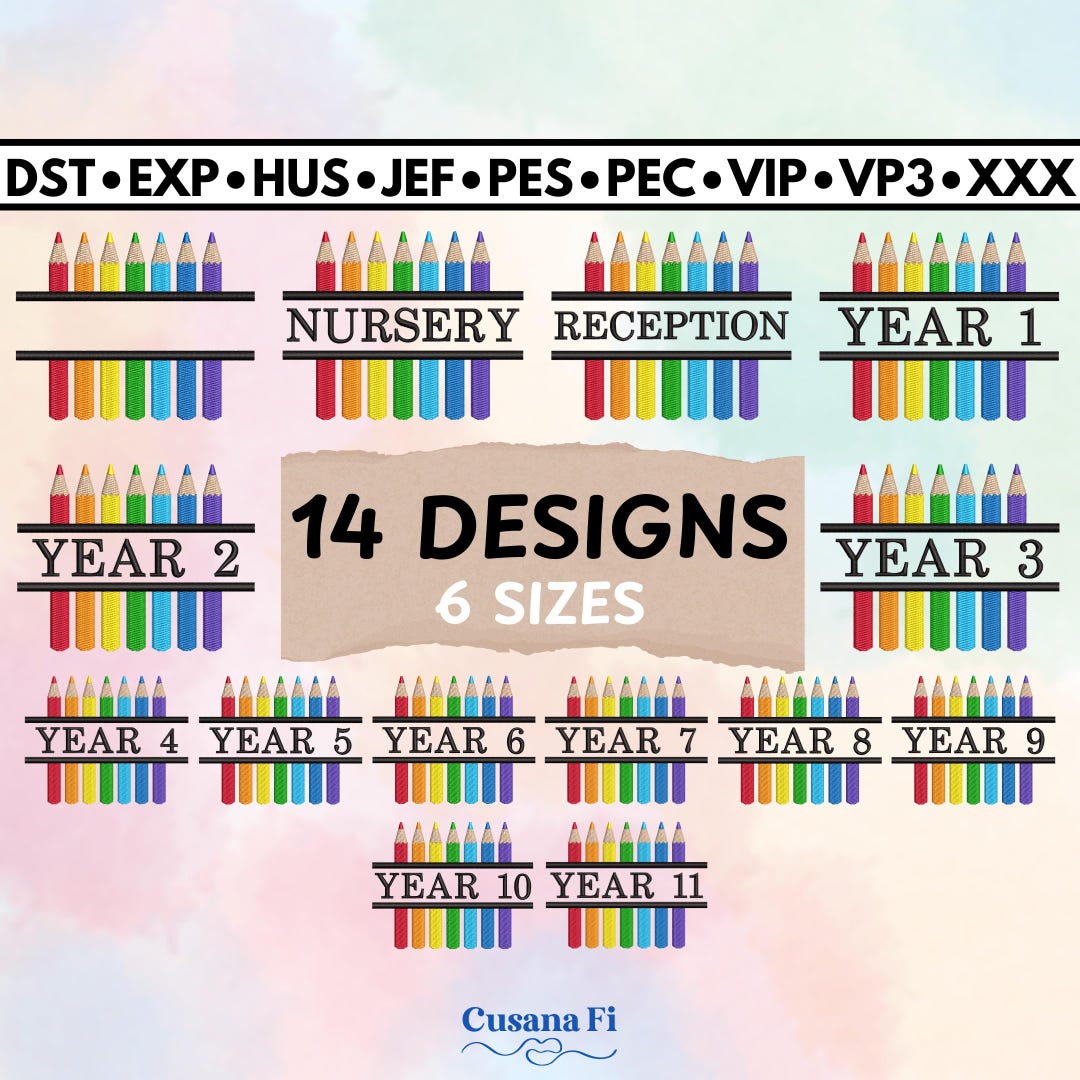 School Split Colour Pencils Bundle | Machine Embroidery Design ...