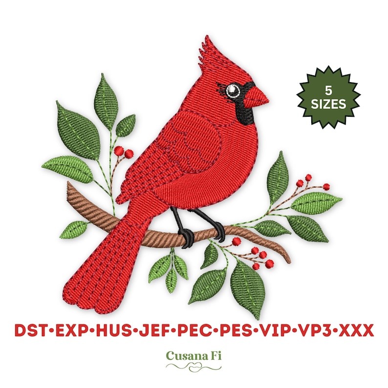 Red Cardinal Bird Machine Embroidery Design: Christmas Songbird (5 ...
