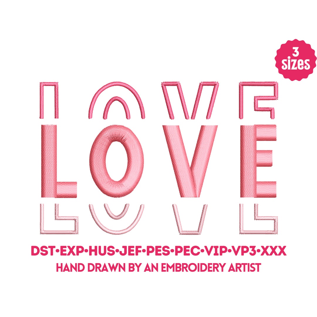 Love Triple Stacked Pink Ombre Machine Embroidery Design - 3 Sizes ...
