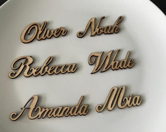 Personalised Place Names, Wedding Place Settings, Wooden Heart, Wood ...