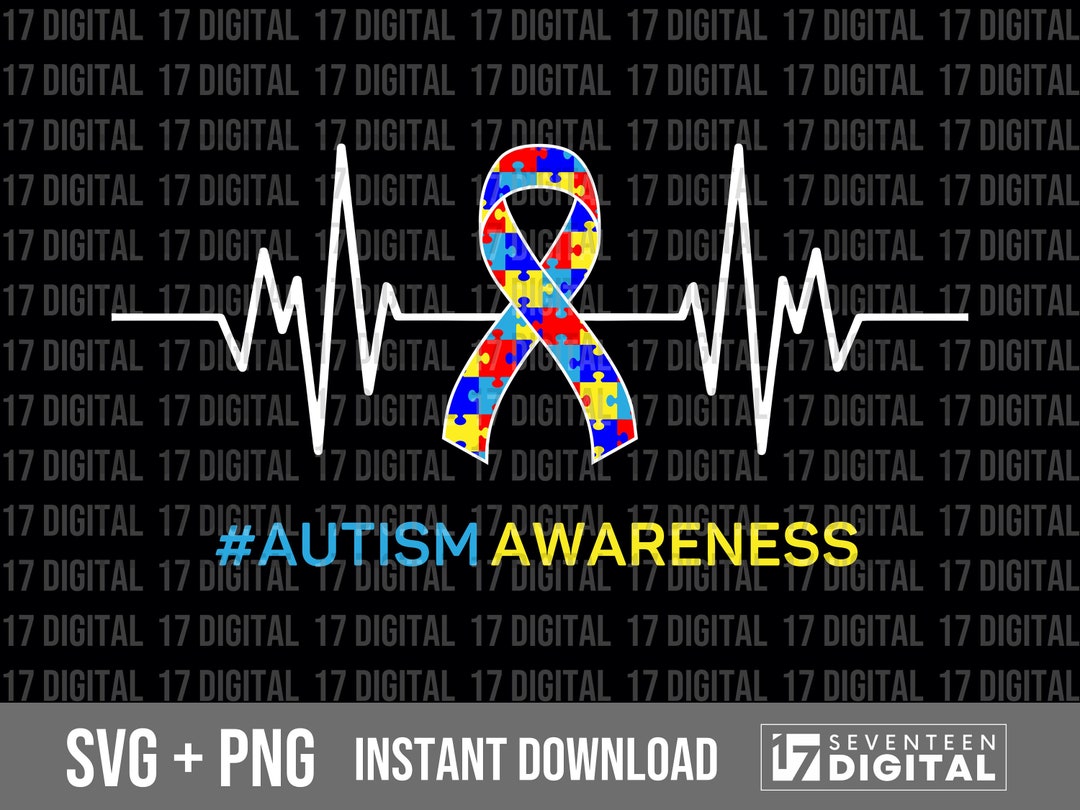 Autism Awareness Ribbon SVG PNG: Heartbeat Clipart (digital Download ...
