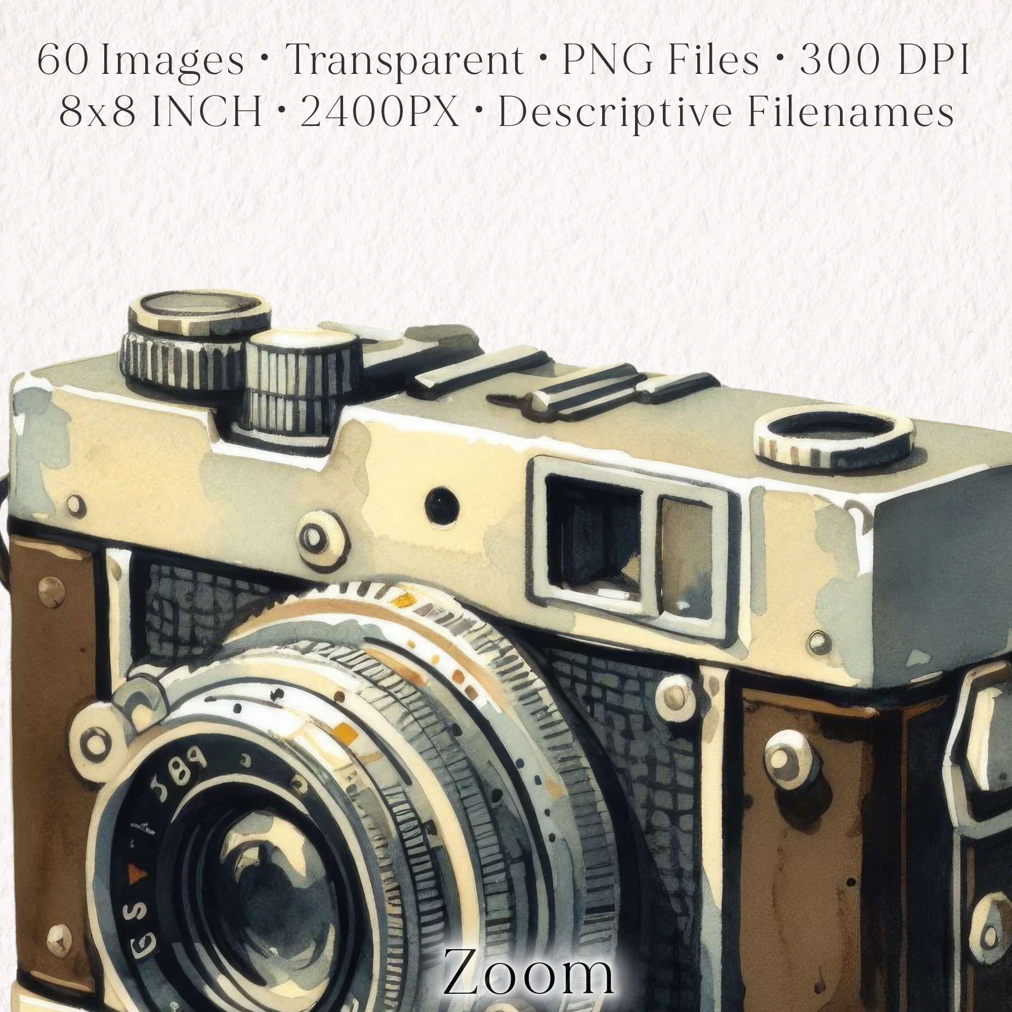 Vintage Camera Watercolor Clipart - Hand Painted Retro Camera PNG ...