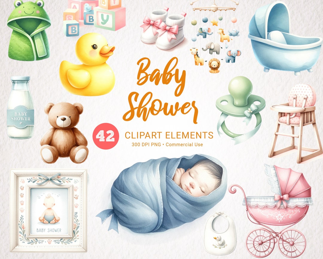 Baby Shower Watercolor Clipart Bundle - 42 High-quality Pngs, Pastel ...