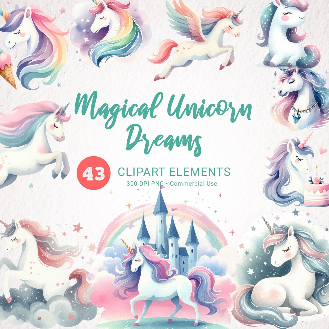 Unicorn Watercolor Clipart - Cute Rainbow Unicorns PNG, Baby Girl ...