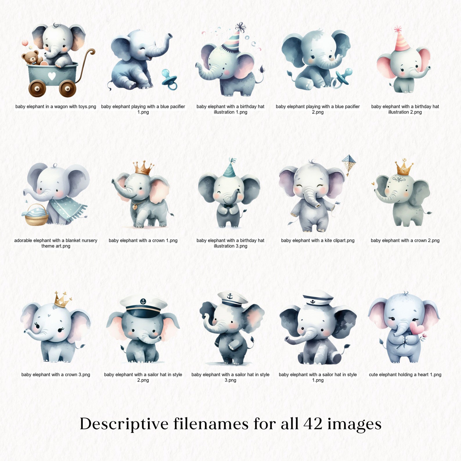 Cute Elephant Watercolor Clipart Baby Boy Nursery Decor, Baby Shower ...