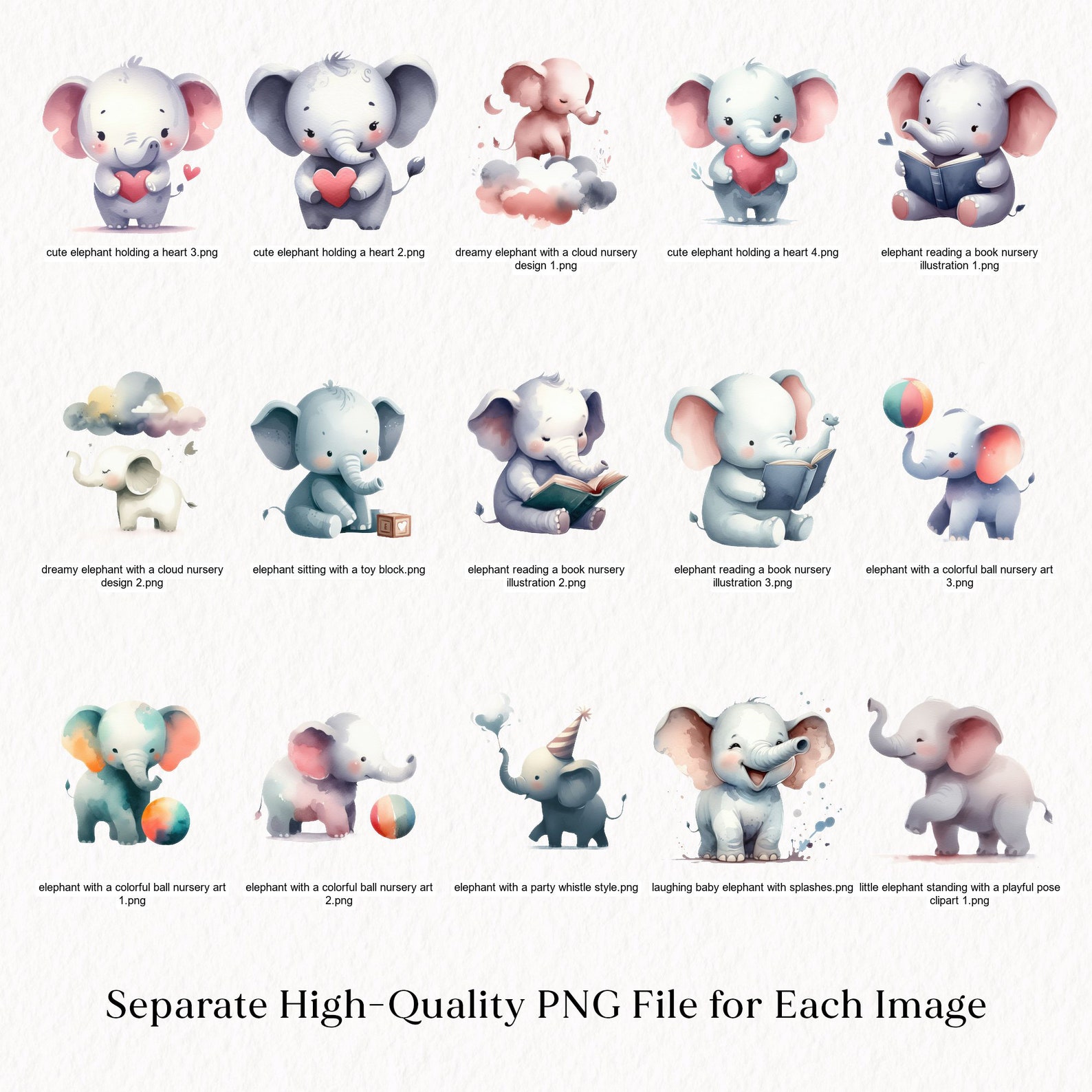 Cute Elephant Watercolor Clipart Baby Boy Nursery Decor, Baby Shower ...