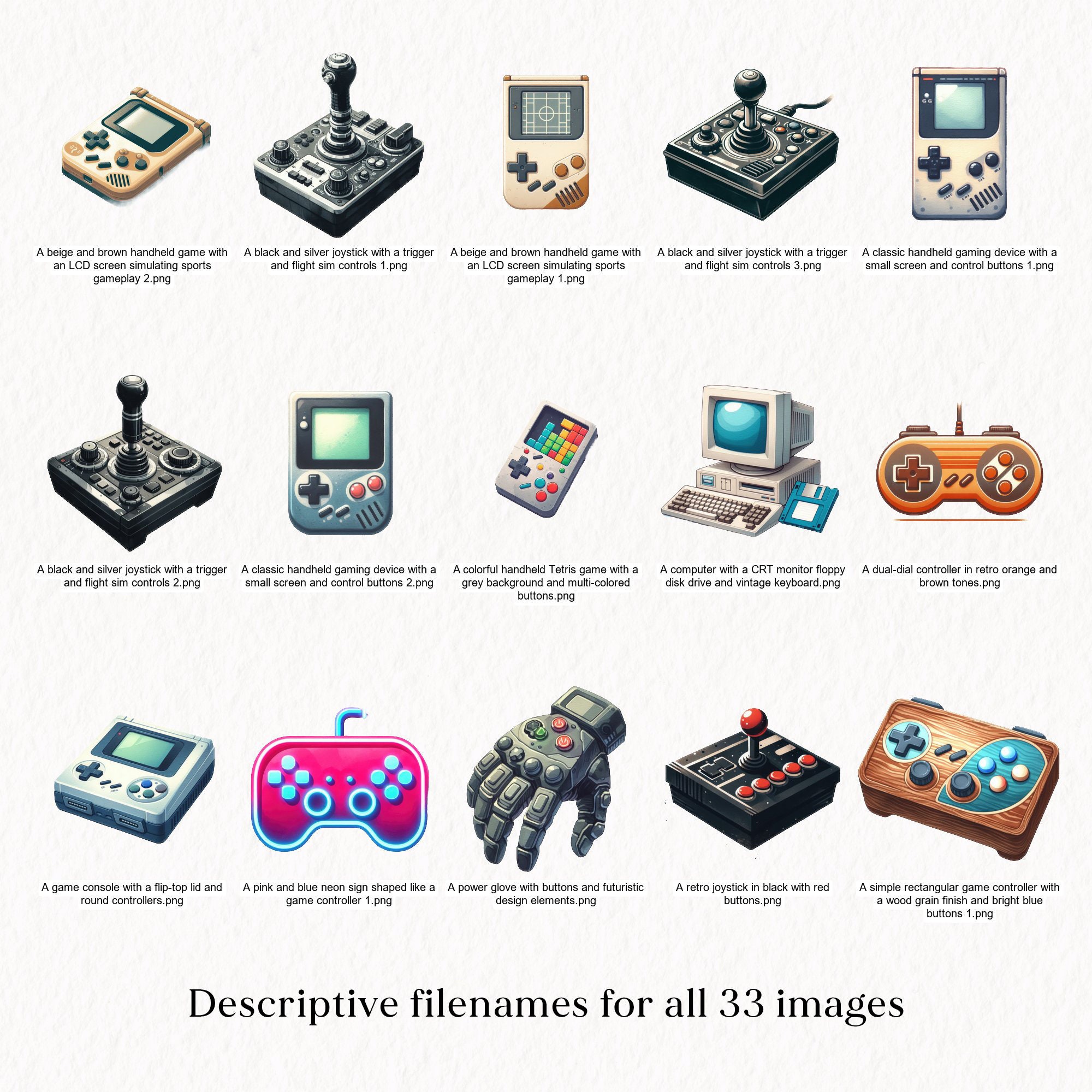 Retro Gaming Controller Watercolor Clipart Bundle 33 Vintage Gamer Pngs ...