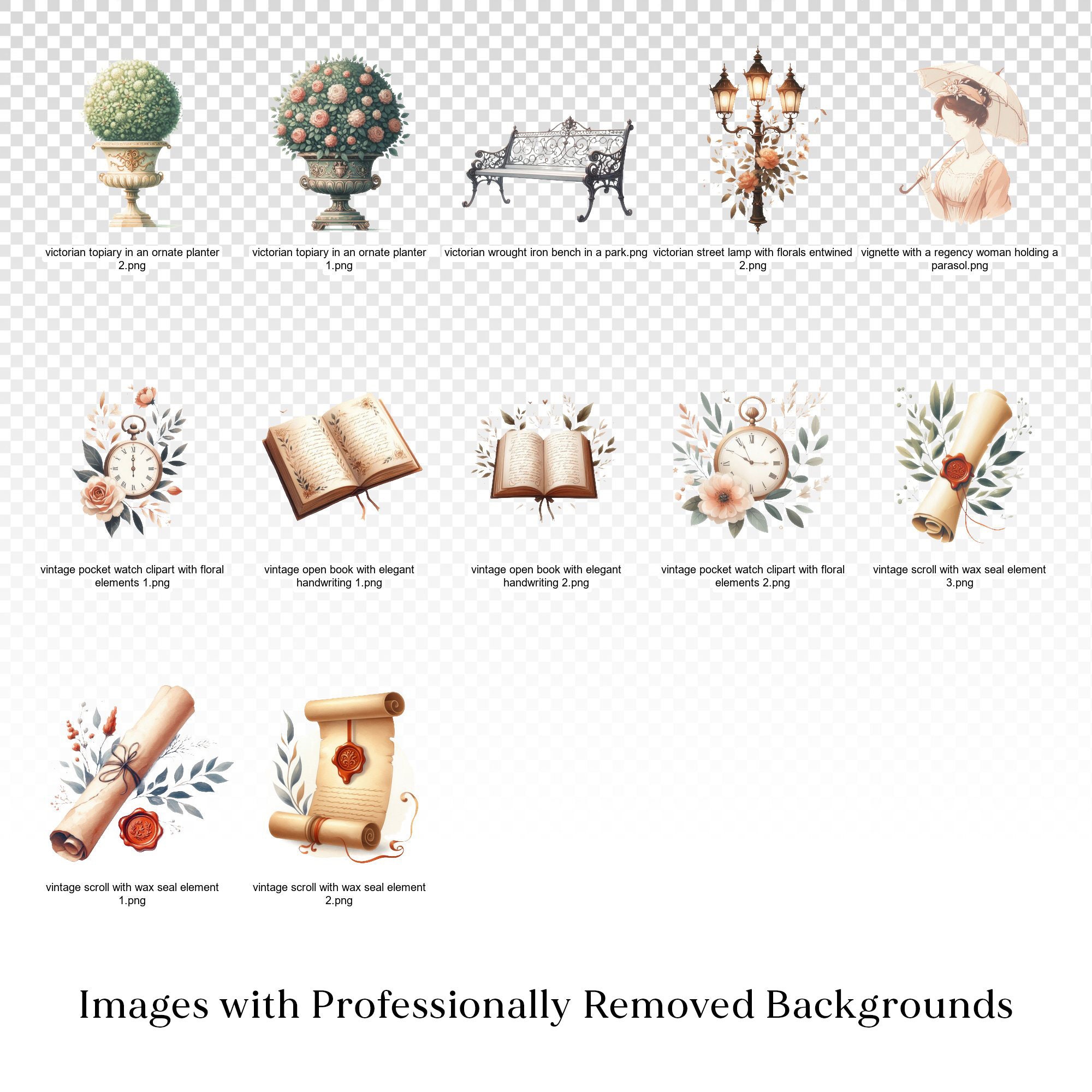 Vintage Romance Watercolor Clipart Bundle Regency Elizabeth Bennet ...