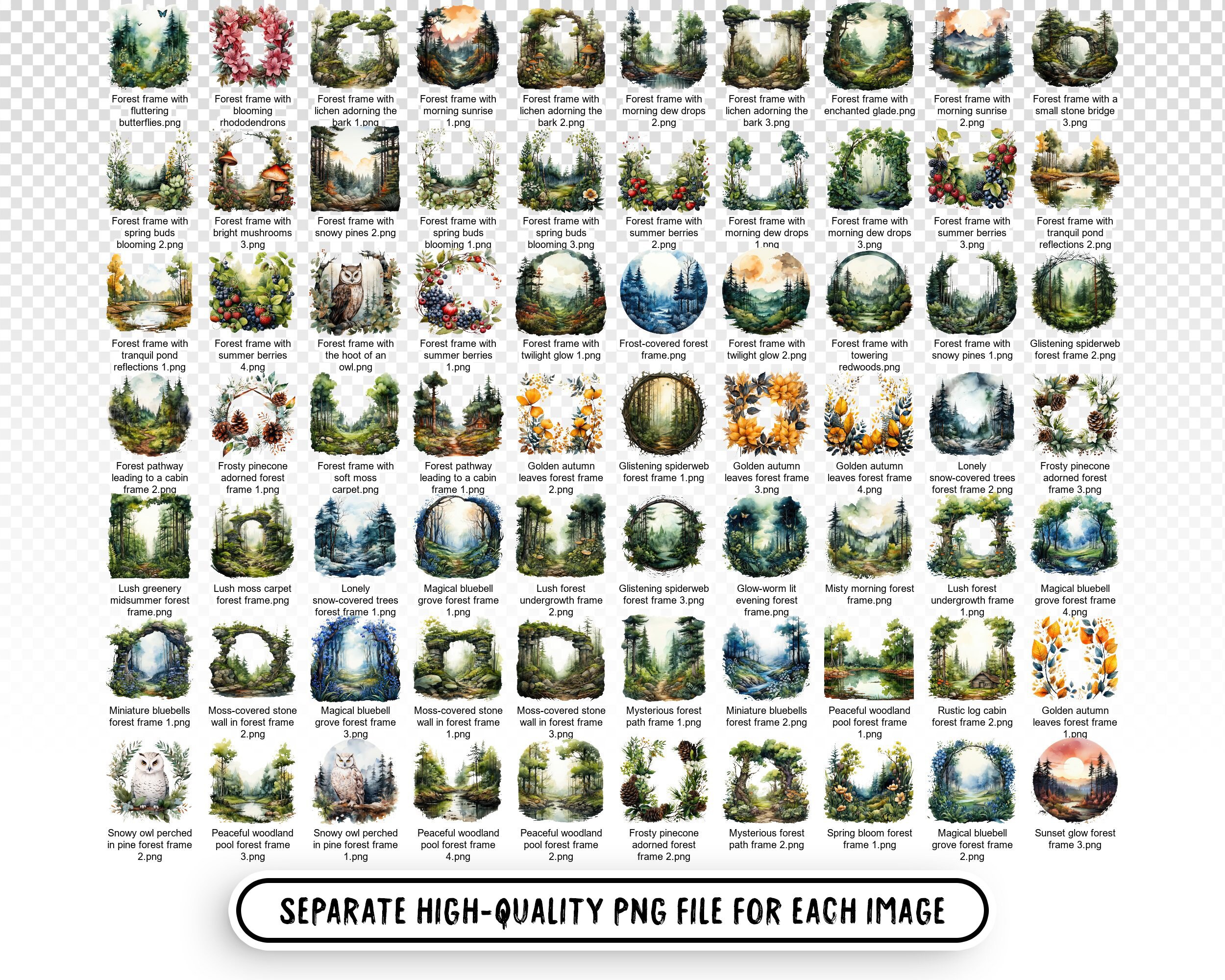 Watercolor Forest Frame Mega Bundle 163 Transparent PNG Clipart, High ...