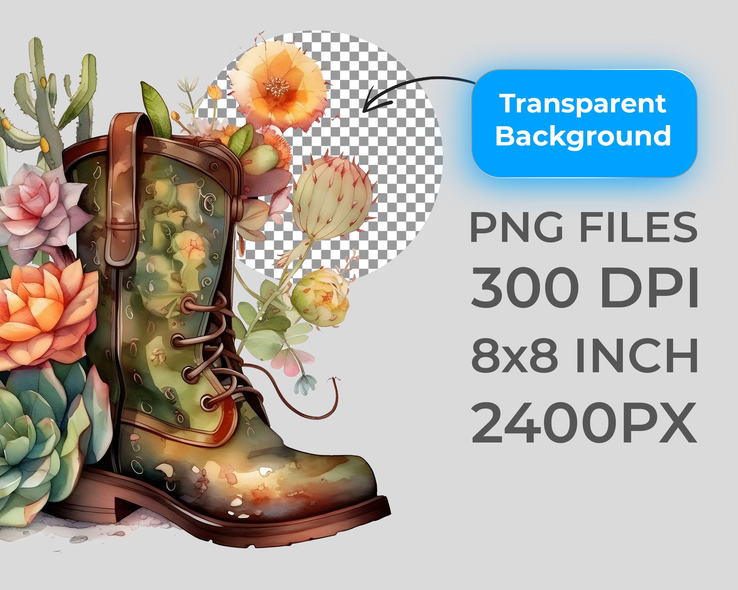 Cute Cactus Boots Clipart Bundle PNG Suitable for - Etsy